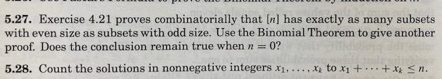 Solved 5.27. Exercise 4.21 proves combinatorially that [n] | Chegg.com