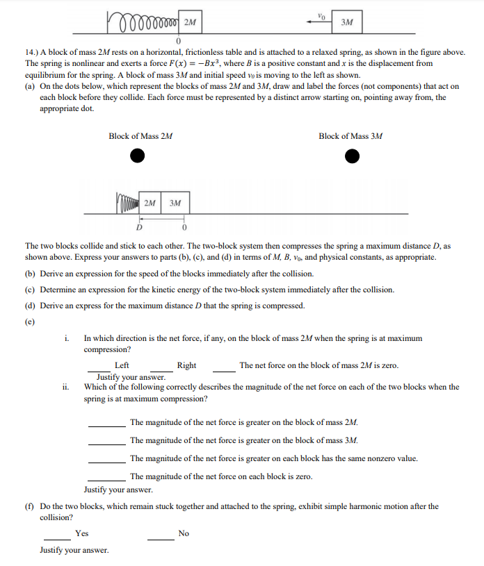Solved 2M 3M 0 14.) A block of mass 2M rests on a | Chegg.com
