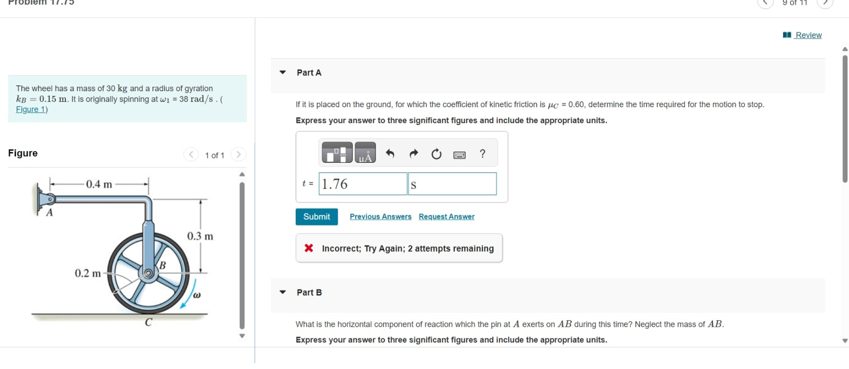 Solved The wheel has a mass of 30 ﻿kg and a radius of | Chegg.com