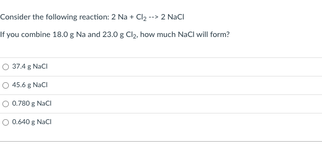 Solved Consider the following reaction: 2 Na + Cl2 --> 2 | Chegg.com