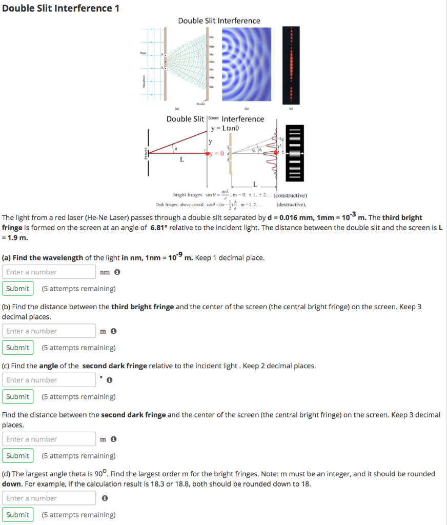 Solved Double Slit Interference 1 Double Slit Interference | Chegg.com