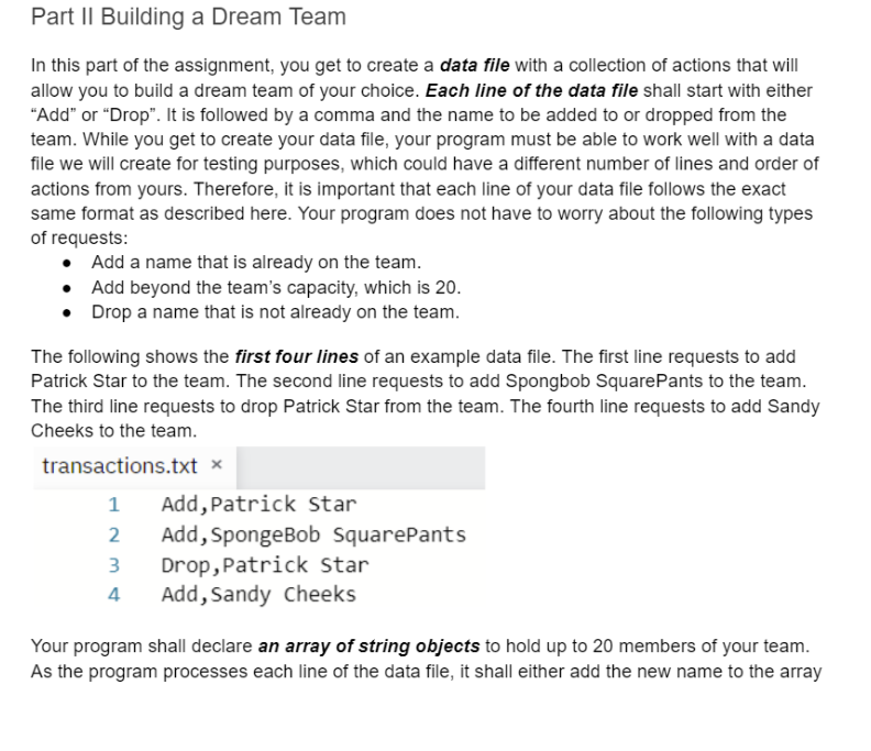 Solved Part II Building a Dream Team In this part of the | Chegg.com