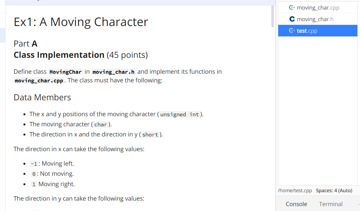 Solved 6+ moving_char.cpp C moving_char.h Ex1: A Moving | Chegg.com