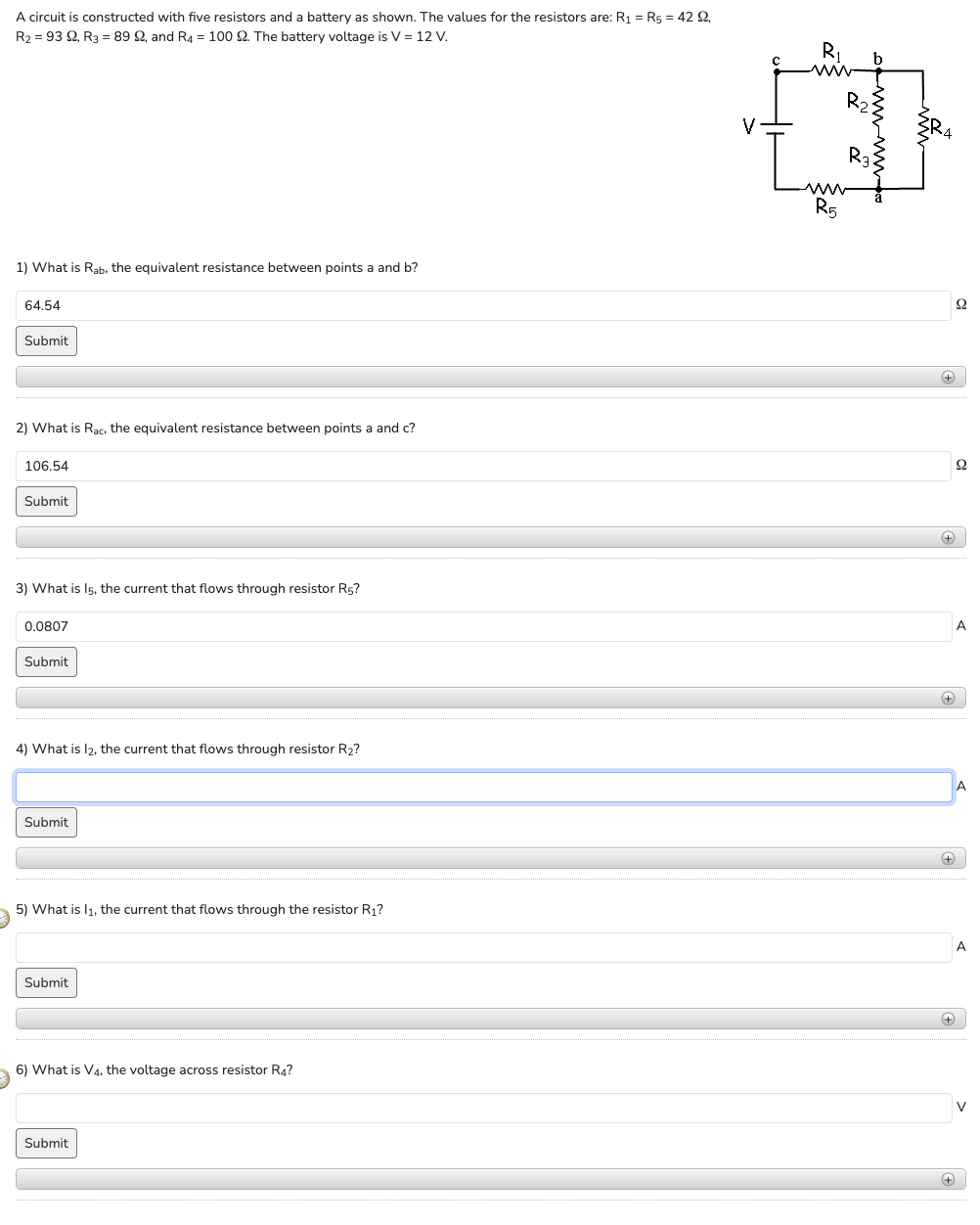 Solved A circuit is constructed with five resistors and a | Chegg.com