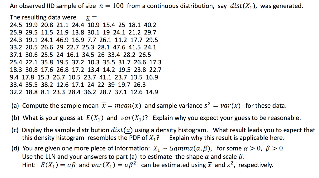 An observed IID sample of size n = 100 from a | Chegg.com