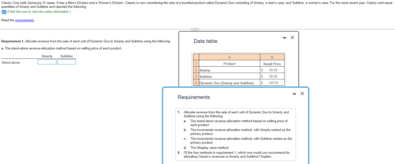 Solved quantities of Smarty and Sublime and reported the | Chegg.com