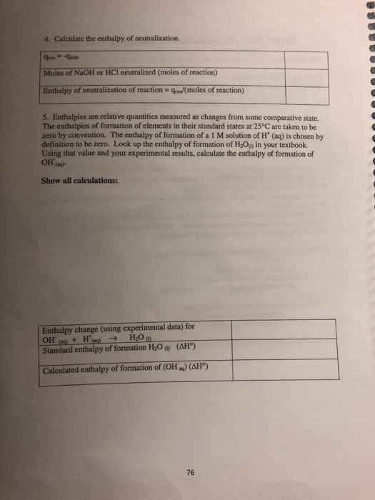 Report Form, Experiment 9 - Enthalpy of | Chegg.com