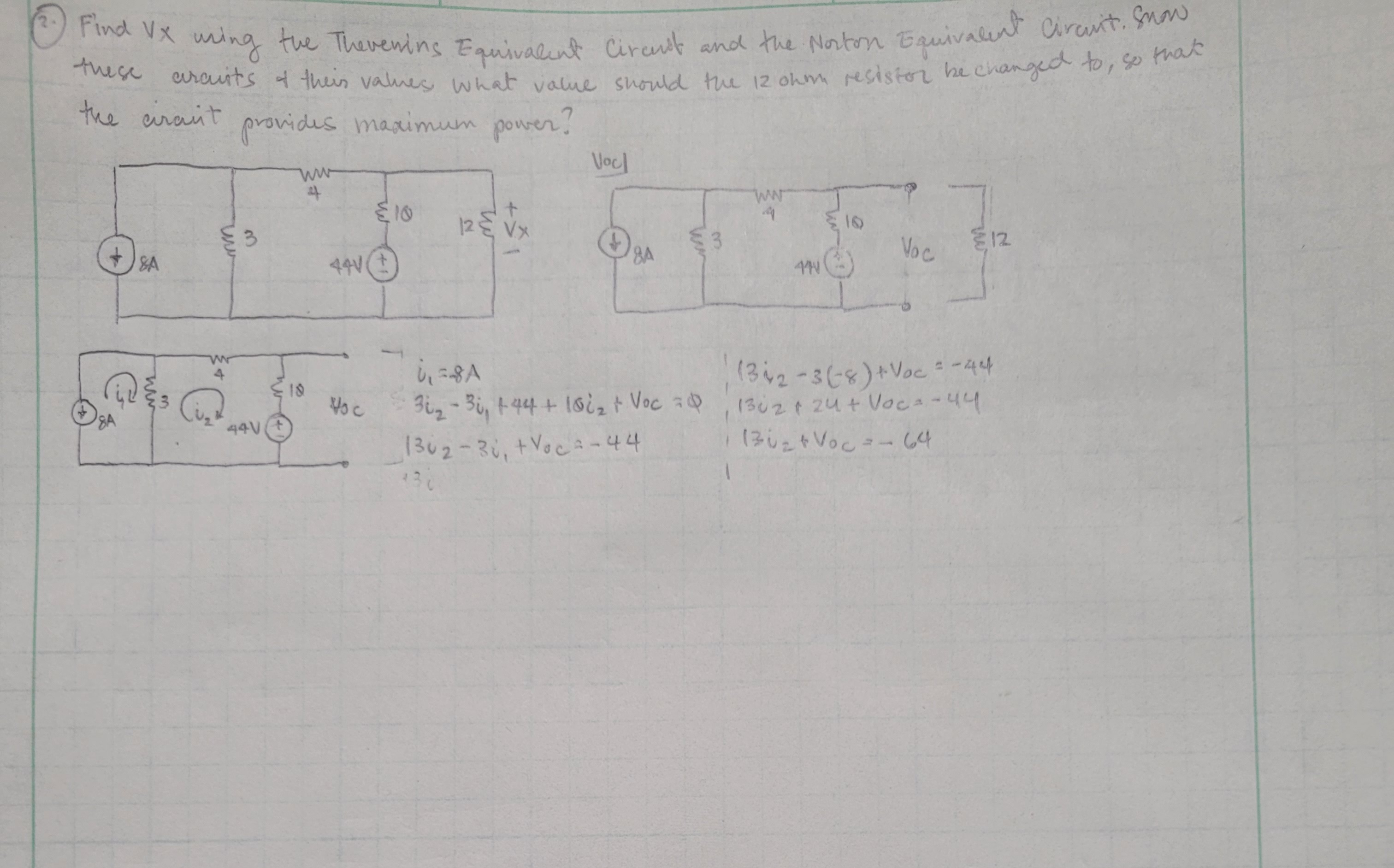 Solved Find Vx using the Thevenins Equivalent Circuit and | Chegg.com