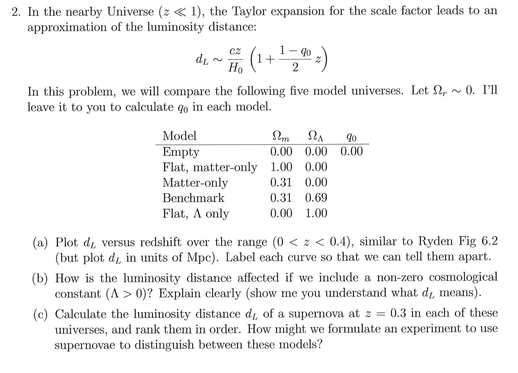 Solved 2. In the nearby Universe (z≪1), the Taylor expansion | Chegg.com