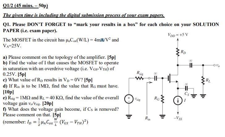 Solved Ž Q1/2 (45 mins. -- 50p) The given time is including | Chegg.com