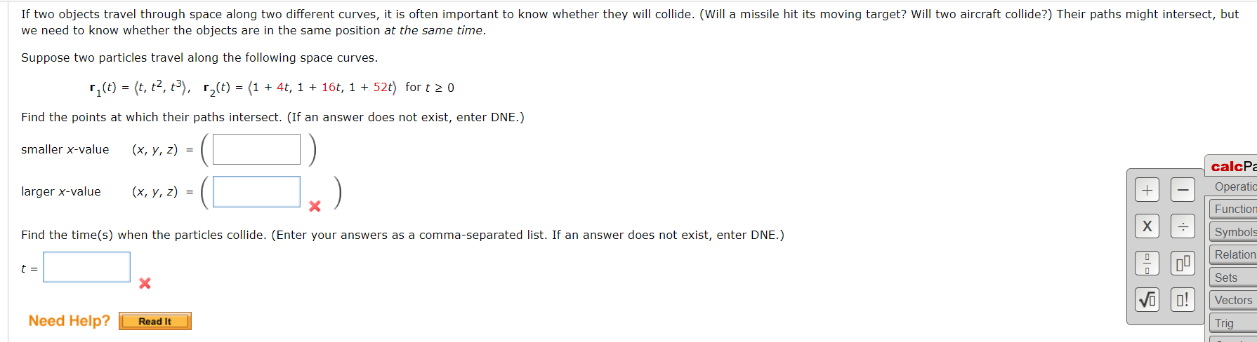 Solved If two objects travel through space along two | Chegg.com