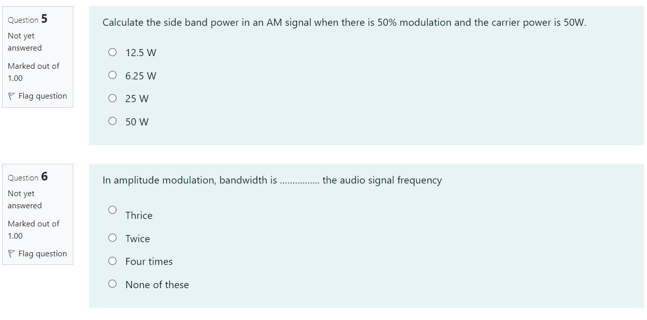 Solved Question 5 Calculate the side band power in an AM | Chegg.com