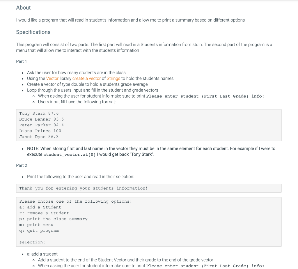 Solved About I would like a program that will read in | Chegg.com