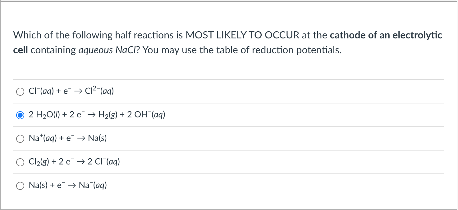 Solved Which of the following half reactions is MOST LIKELY | Chegg.com