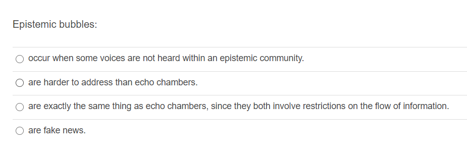 Solved Epistemic Bubbles Occur When Some Voices Are Not