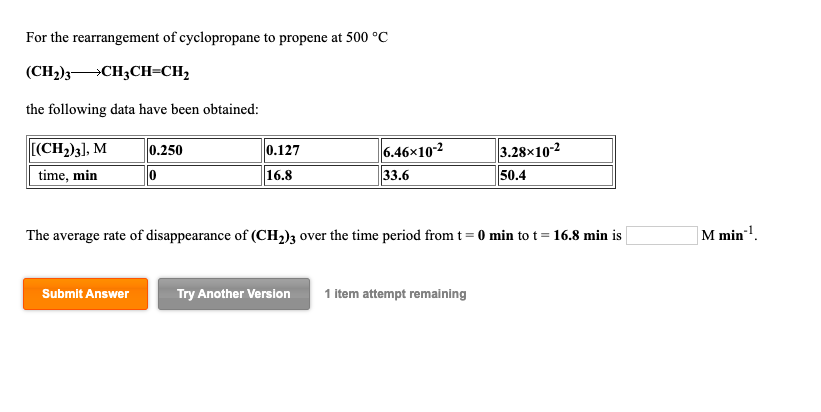 Solved For the rearrangement of cyclopropane to propene at | Chegg.com