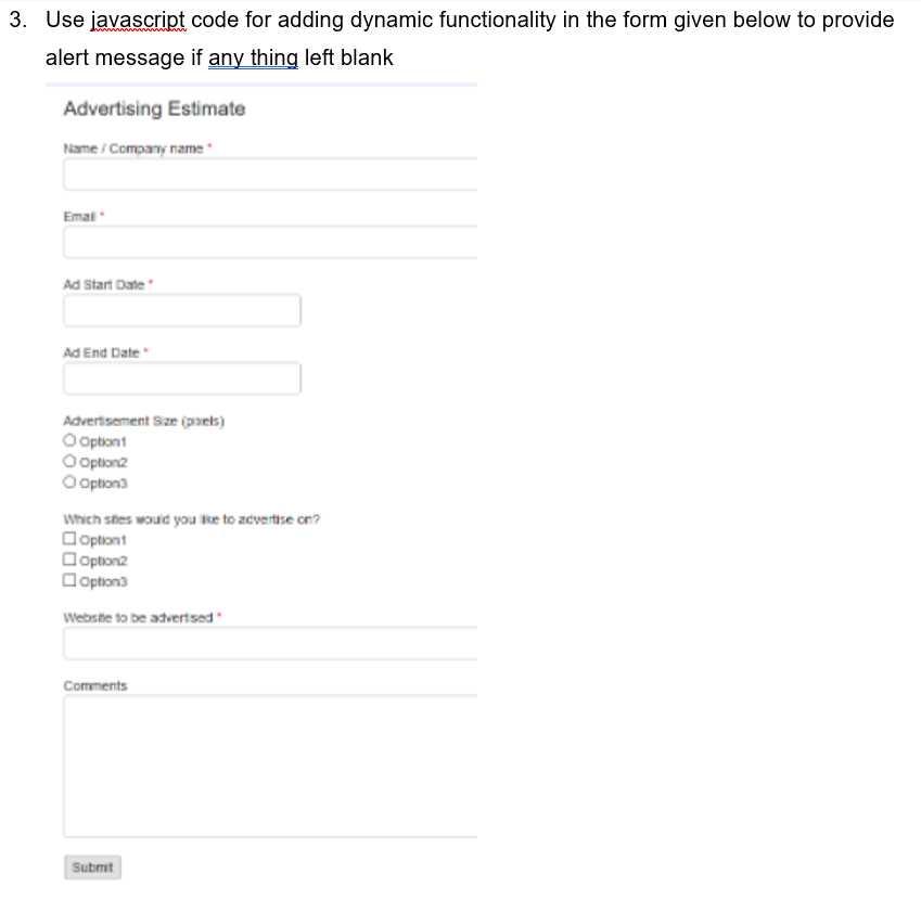 Solved 3. Use javascript code for adding dynamic | Chegg.com
