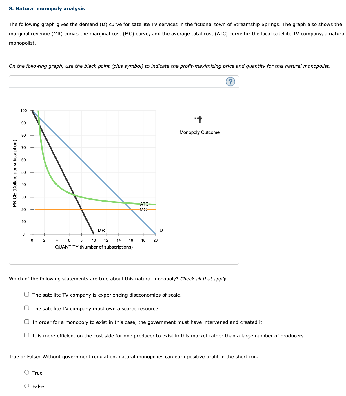 Solved 8. Natural monopoly analysis The following graph | Chegg.com