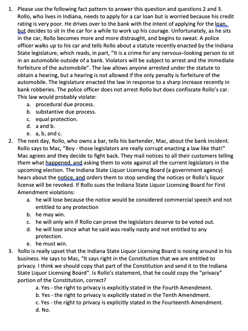 Solved 1. Please use the following fact pattern to answer | Chegg.com