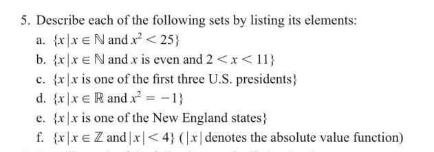 Solved 5. Describe each of the following sets by listing its | Chegg.com