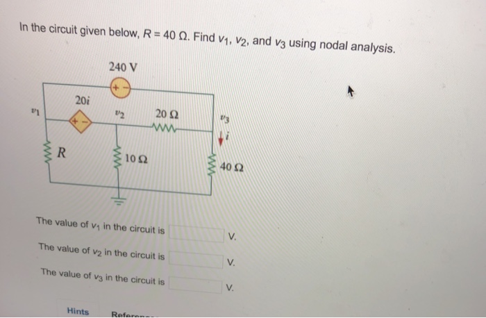 Solved In the circuit given below, R-40 Ω. Find v1, v2, and | Chegg.com