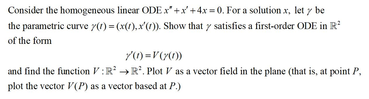 Solved Consider the homogeneous linear ODE x" + x' + 4x = 0. | Chegg.com