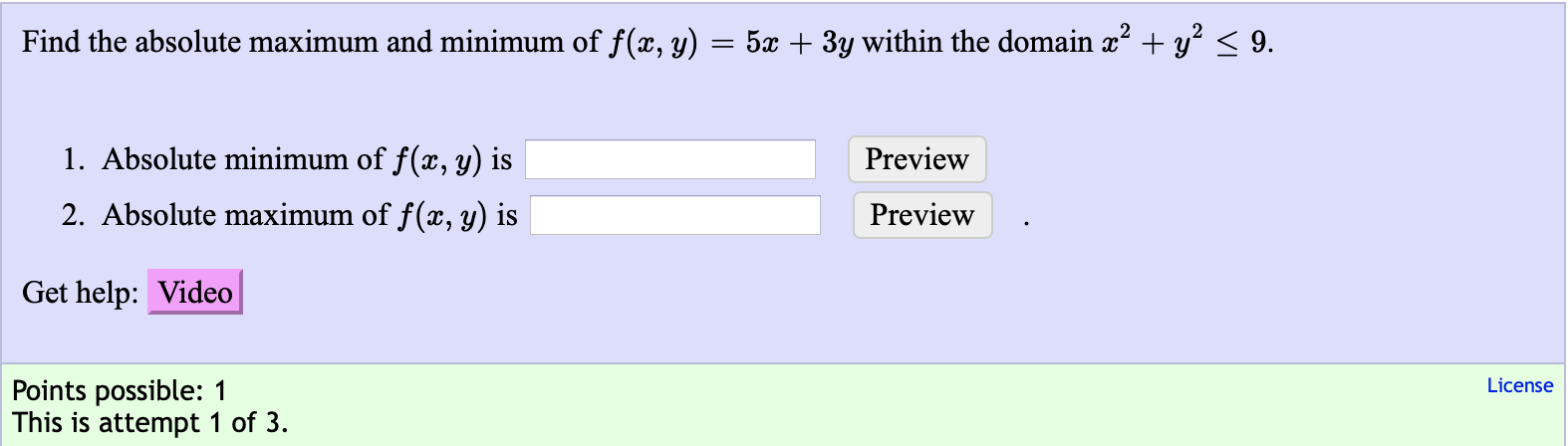 Solved Find the absolute maximum and minimum of f(x, y) = 5x | Chegg.com