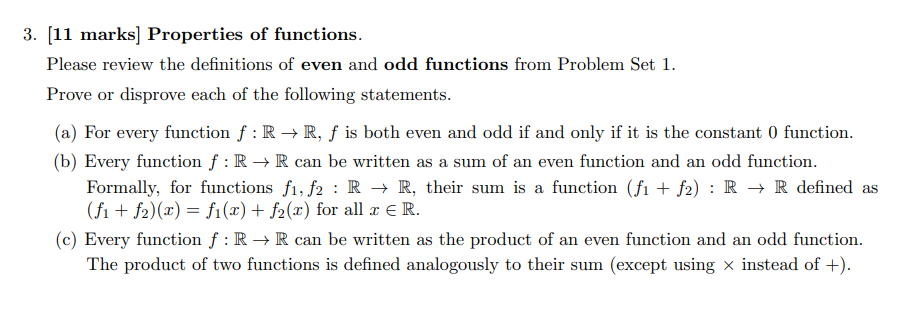 Solved 3. [11 marks] Properties of functions. Please review | Chegg.com
