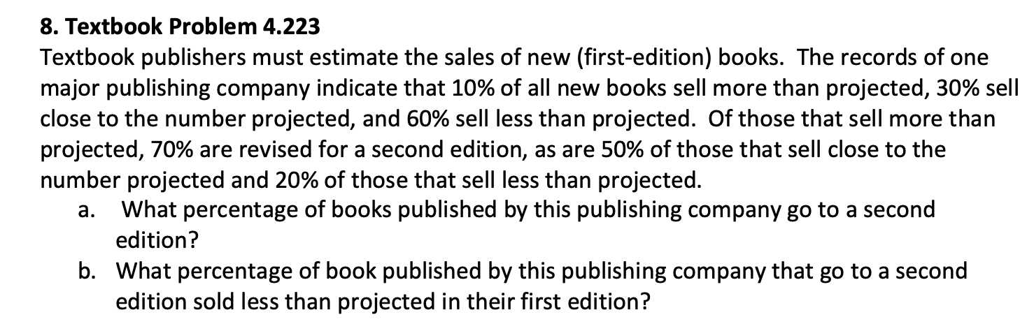 Solved 8. Textbook Problem 4.223 Textbook publishers must | Chegg.com