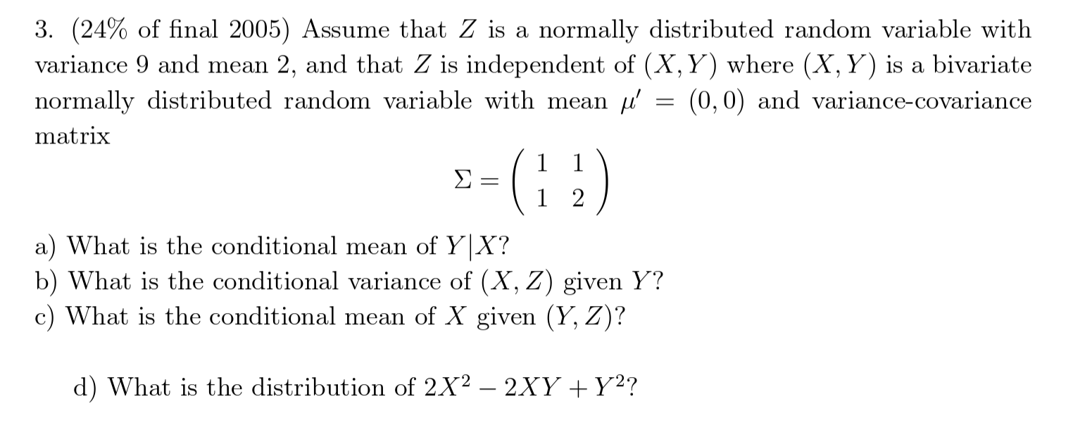 3. (24\% of final 2005) Assume that Z is a normally | Chegg.com