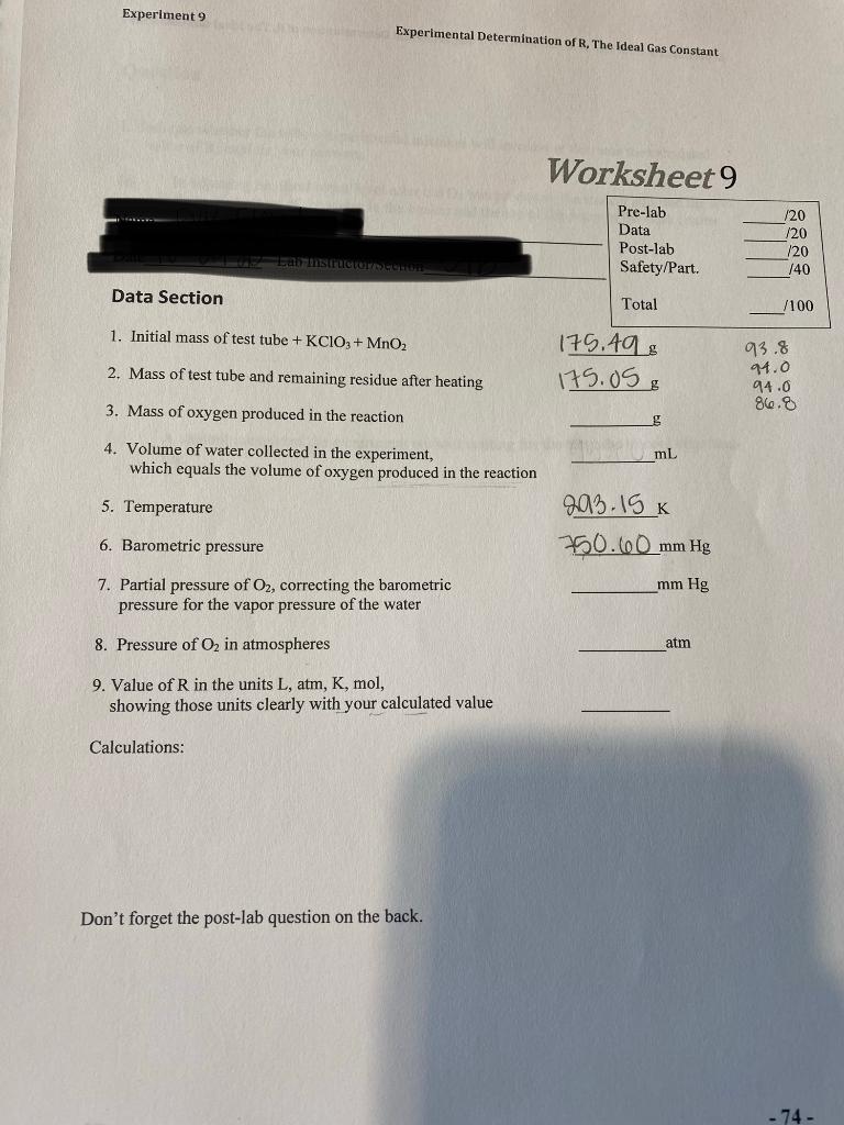 Solved Experiment 9 Experimental Determination of R, The | Chegg.com