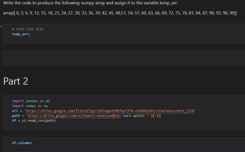 Write The Code To Produce The Following Numpy Array 