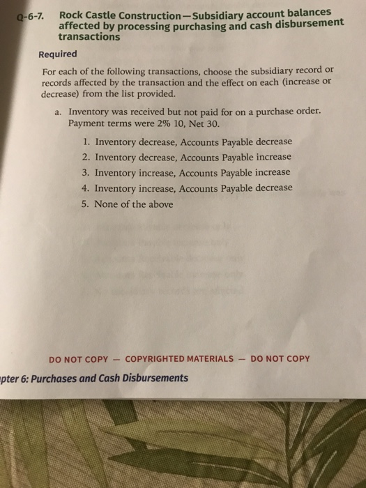 Solved 0-6-7. Rock Castle Construction-Subsidiary account | Chegg.com
