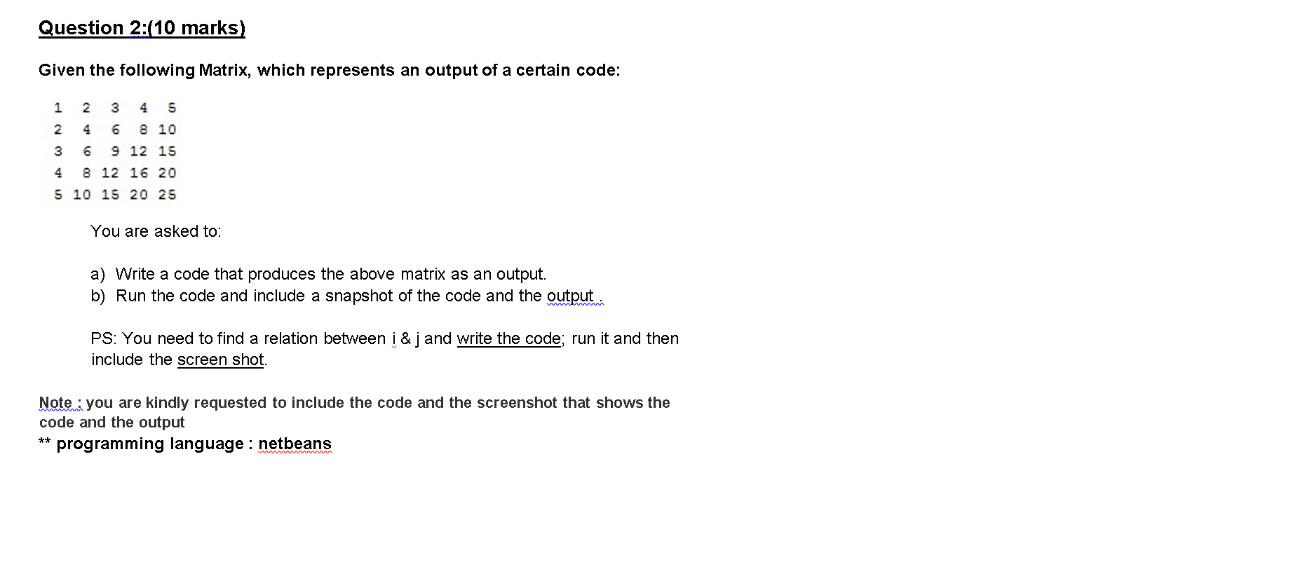 Solved Question 2:(10 marks) Given the following Matrix, | Chegg.com