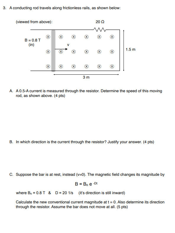 Solved 3. A conducting rod travels along frictionless rails, | Chegg.com