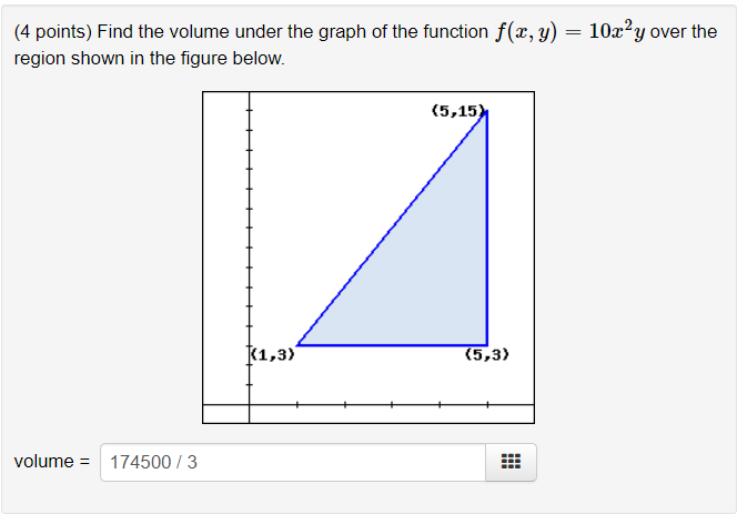 Solved (4 ﻿points) ﻿Find the volume under the graph of the | Chegg.com