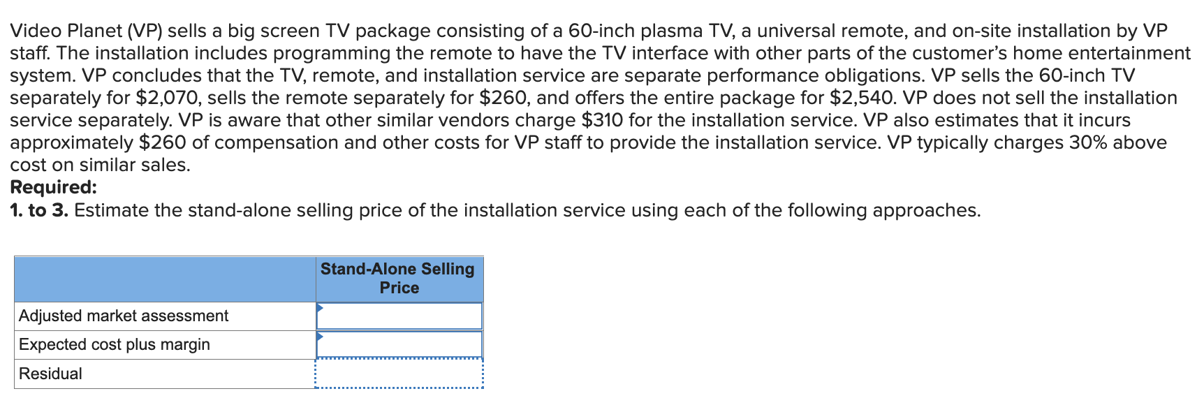 Solved Video Planet (VP) sells a big screen TV package | Chegg.com