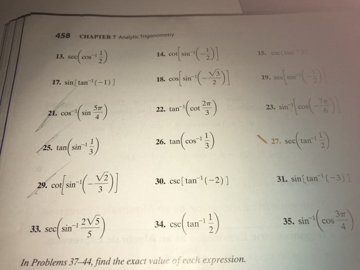 Solved Analytic Trigonometry 13. sec(cos^-1 1/2) 14. | Chegg.com