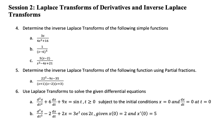 Solved Session 2: Laplace Transforms of Derivatives and | Chegg.com