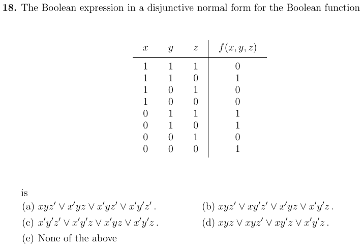 Solved 18 The Boolean Expression In A Disjunctive Normal