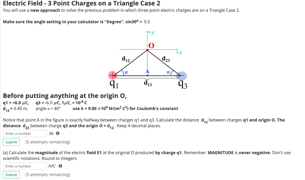Solved Electric Field - 3 Point Charges on a Triangle Case 2 | Chegg.com