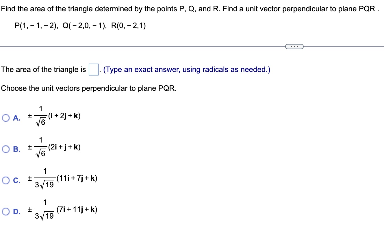 Solved Find the area of the triangle determined by the | Chegg.com