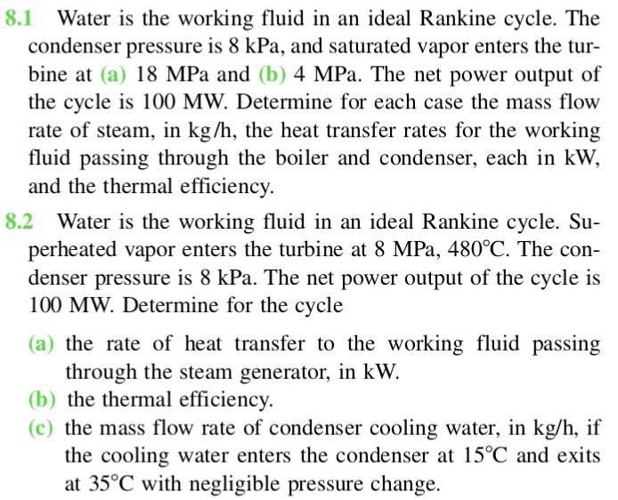 Solved 8.1 Water is the working fluid in an ideal Rankine | Chegg.com