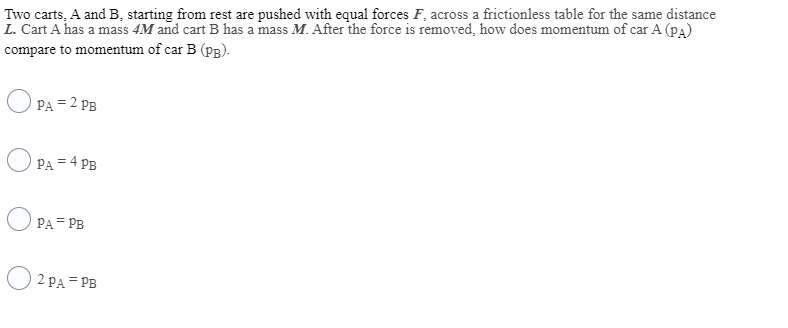 Solved Two carts, A and B, starting from rest are pushed | Chegg.com