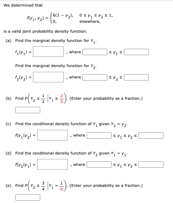 Solved We determined that f(y1, y2) = 6(1 − y2), | Chegg.com