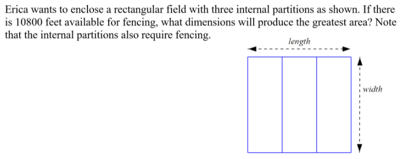 Solved Erica wants to enclose a rectangular field with three | Chegg.com