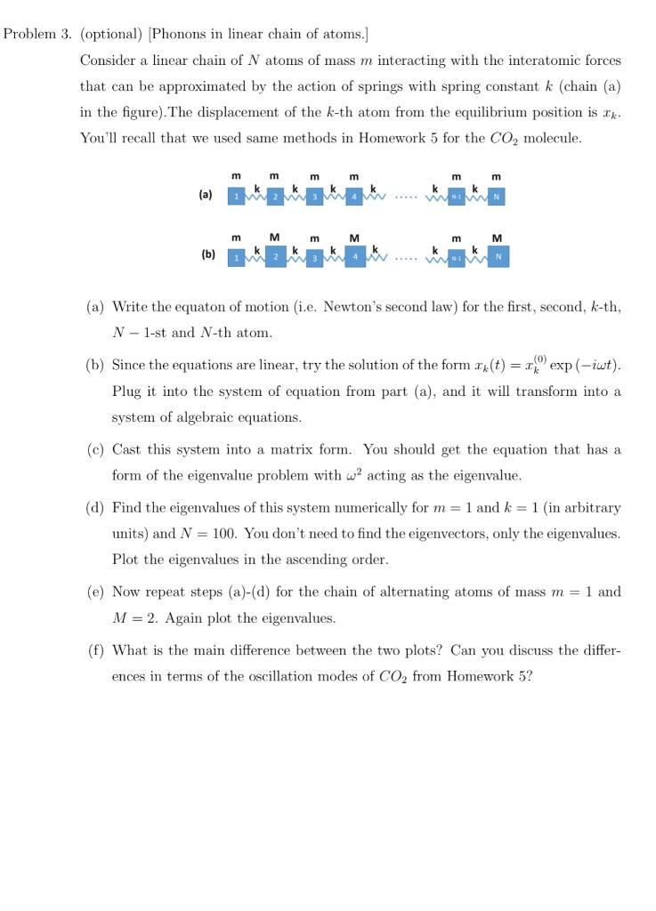 Solved Problem 3. (optional) (Phonons in linear chain of | Chegg.com