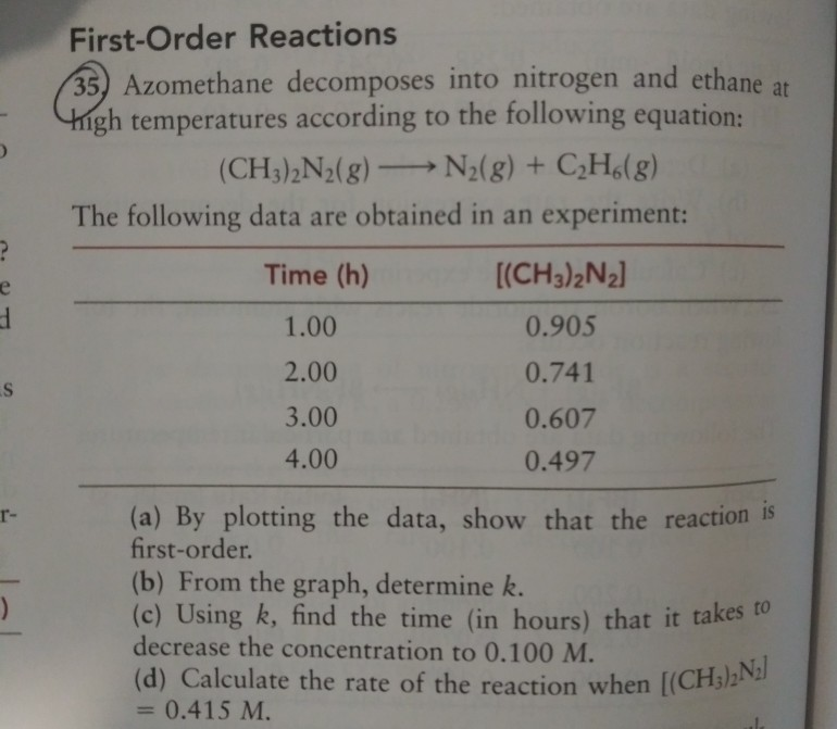 Solved First-Order Reactions (35) Azomethane decomposes into | Chegg.com