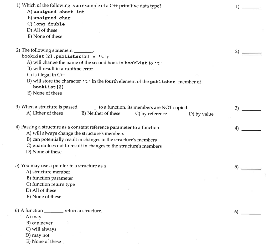 Solved 1 Which Of The Following Is An Example Of A C 