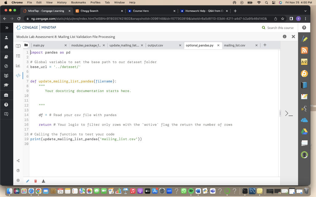 Solved Overview FILETREE E− workspace mailing_listcosv | Chegg.com